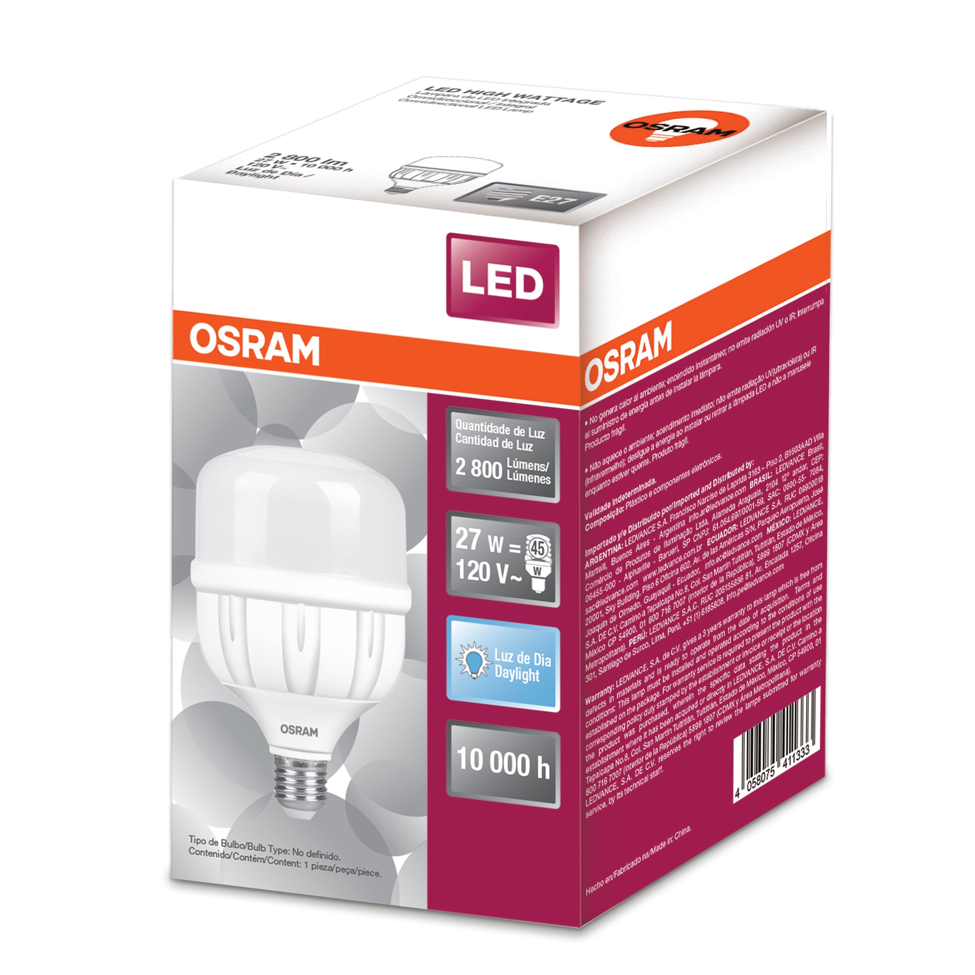 Foco LED High Wattage Eco 22W E27 120V 6500K de Ledvance – PlayLux